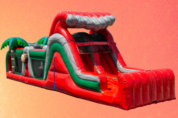 38' Ruby River Run Dual Lane Obstacle Course Wet/Dry - Jumpy Thingz ...