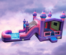 Pink Gliter Dual Lane Bounce House Slide Combo - Jumpy Thingz Party Rentals